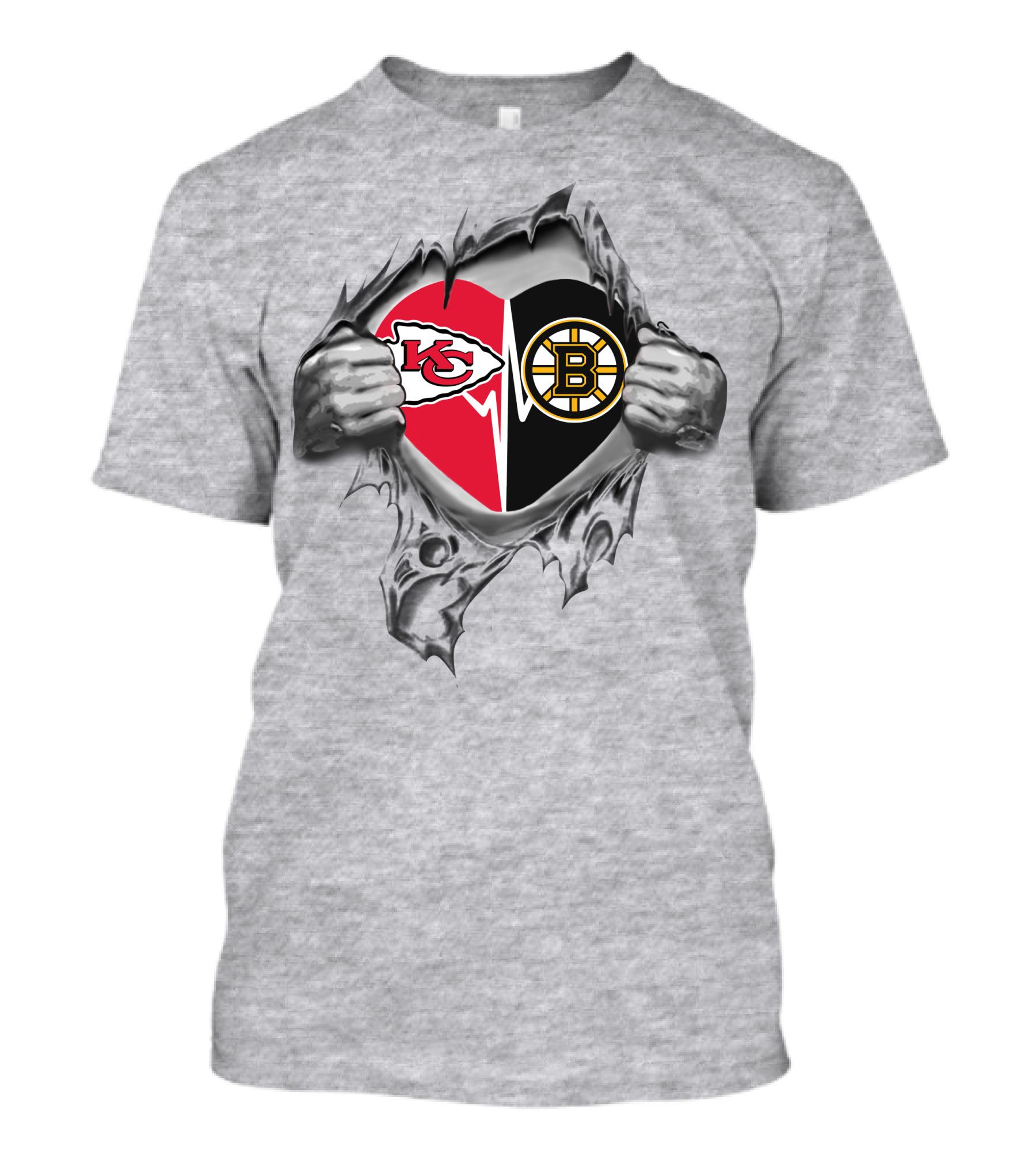 Kansas City Chiefs Boston Bruins Heart Split Logo Revealed T-Shirt