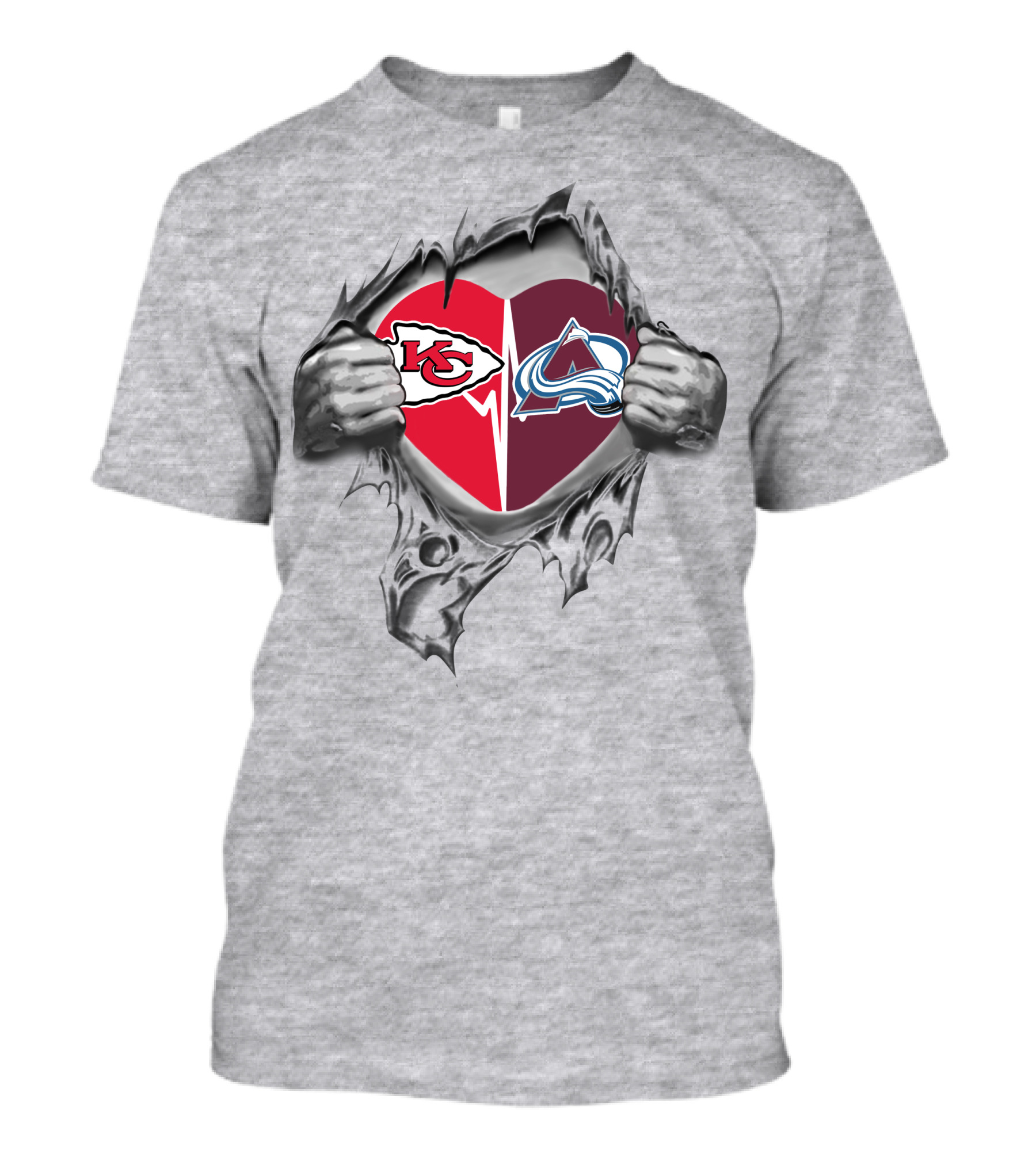 Chiefs Colorado Avalanche Heart Design With Logos T-Shirt