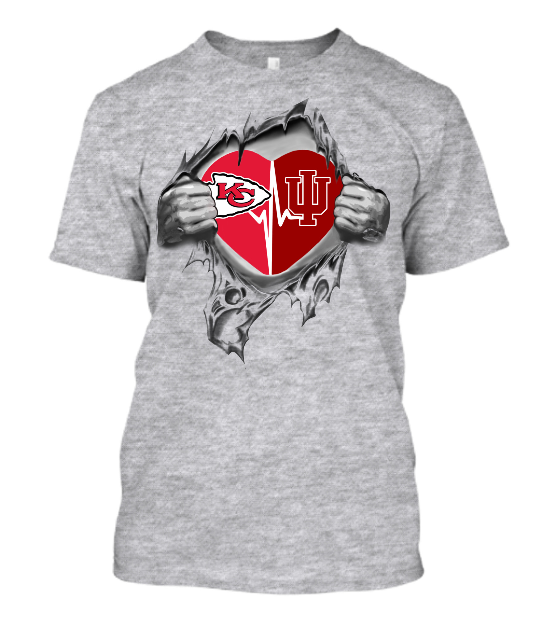 Chiefs Indiana Hoosiers Heart Logo Combination T-Shirt