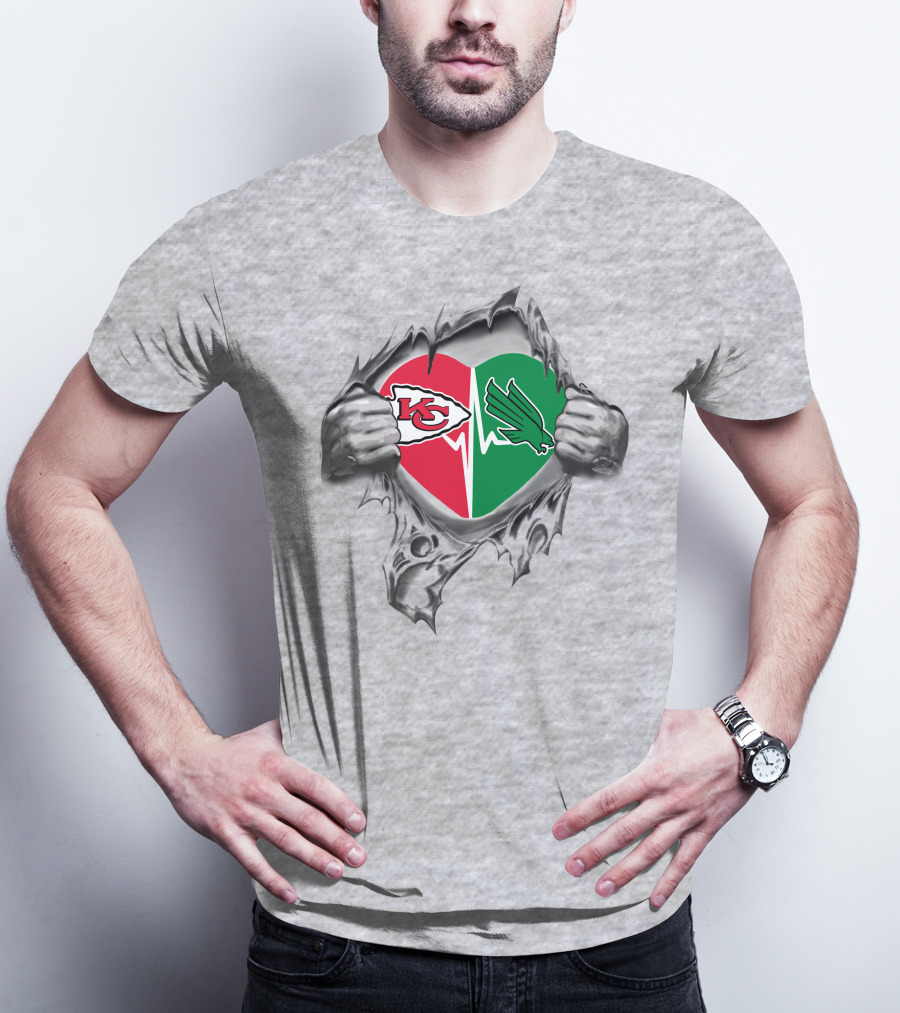 Chiefs Heart North Texas Mean Green Duo Loyalty Symbol T-Shirt
