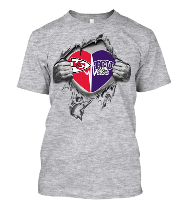 Chiefs Tcu Horned Frogs Heart Logo Split Inside Torn T-Shirt