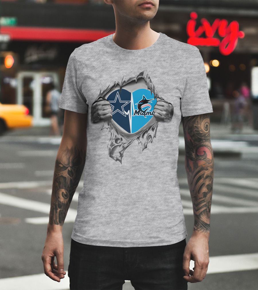 Cowboys Miami Marlins Heart T-Shirt
