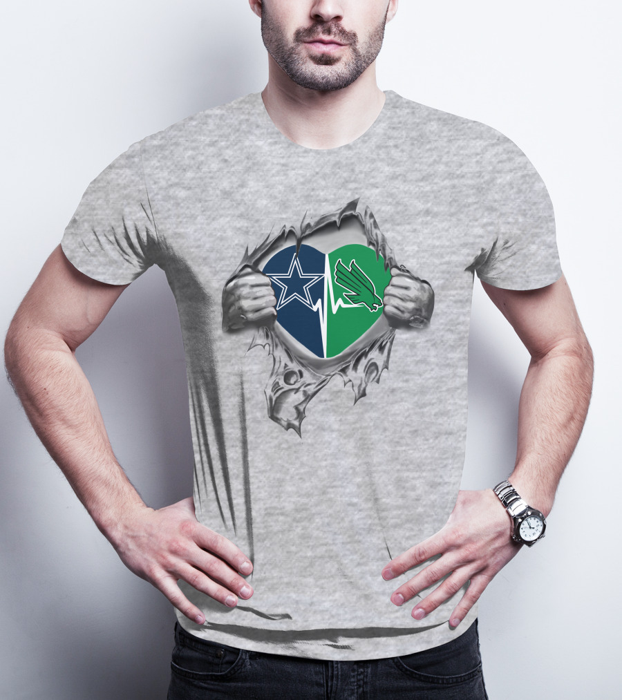 Cowboys North Texas Mean Green Heartbeat T-Shirt
