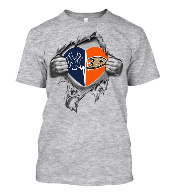 Yankees Anaheim Ducks Heart Rip T-Shirt