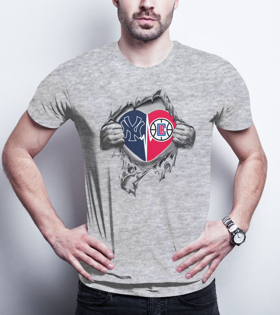 Yankees La Clippers Heart Icon Split Sports Passion T-Shirt