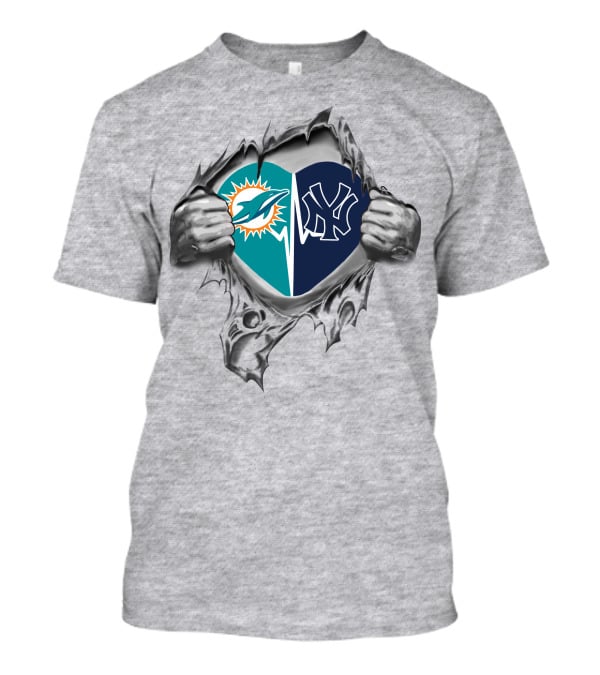 Yankees Miami Dolphins Split Heart Fan Passion T-Shirt