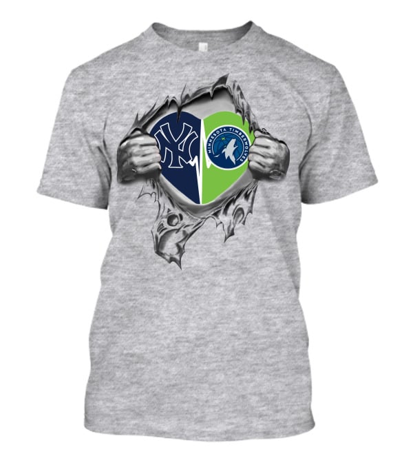 New York Yankees Minnesota Timberwolves Heart Logo Torn T-Shirt