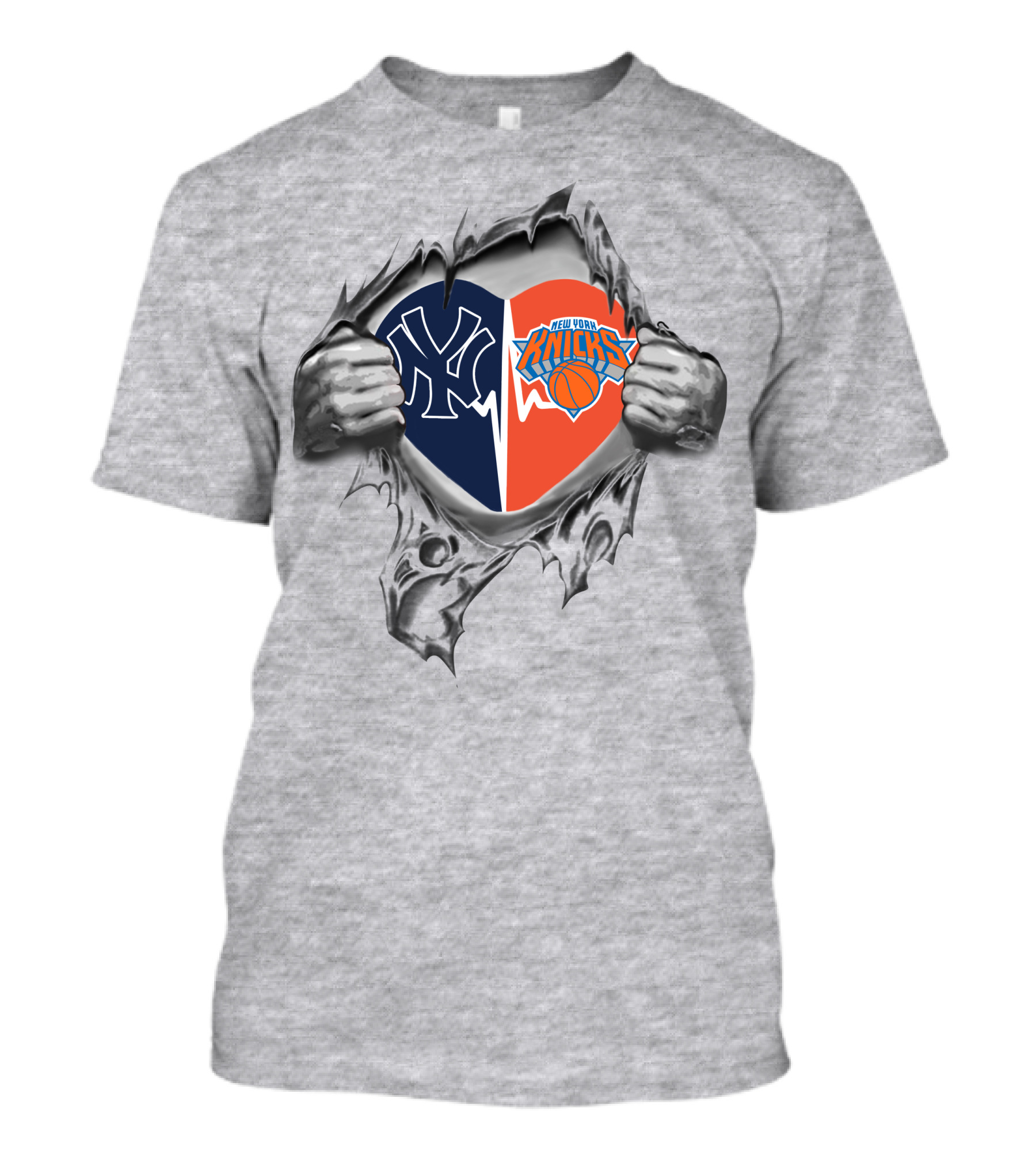 Yankees New York Knicks Heart Icon With Torn T-Shirt