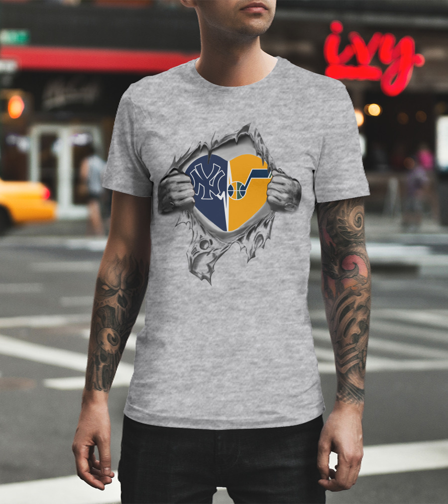 Yankees Utah Jazz Heart Logo Fusion T-Shirt