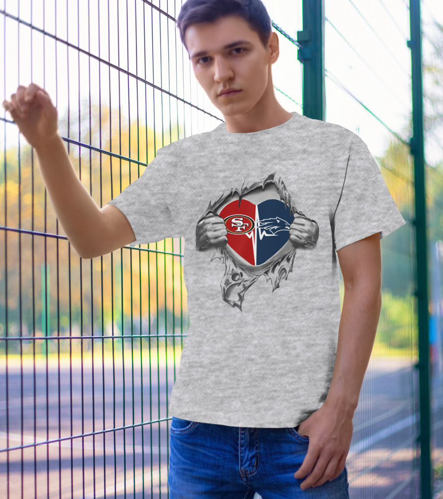 49ers Nevada Wolf Pack Heart Dual Loyalty T-Shirt