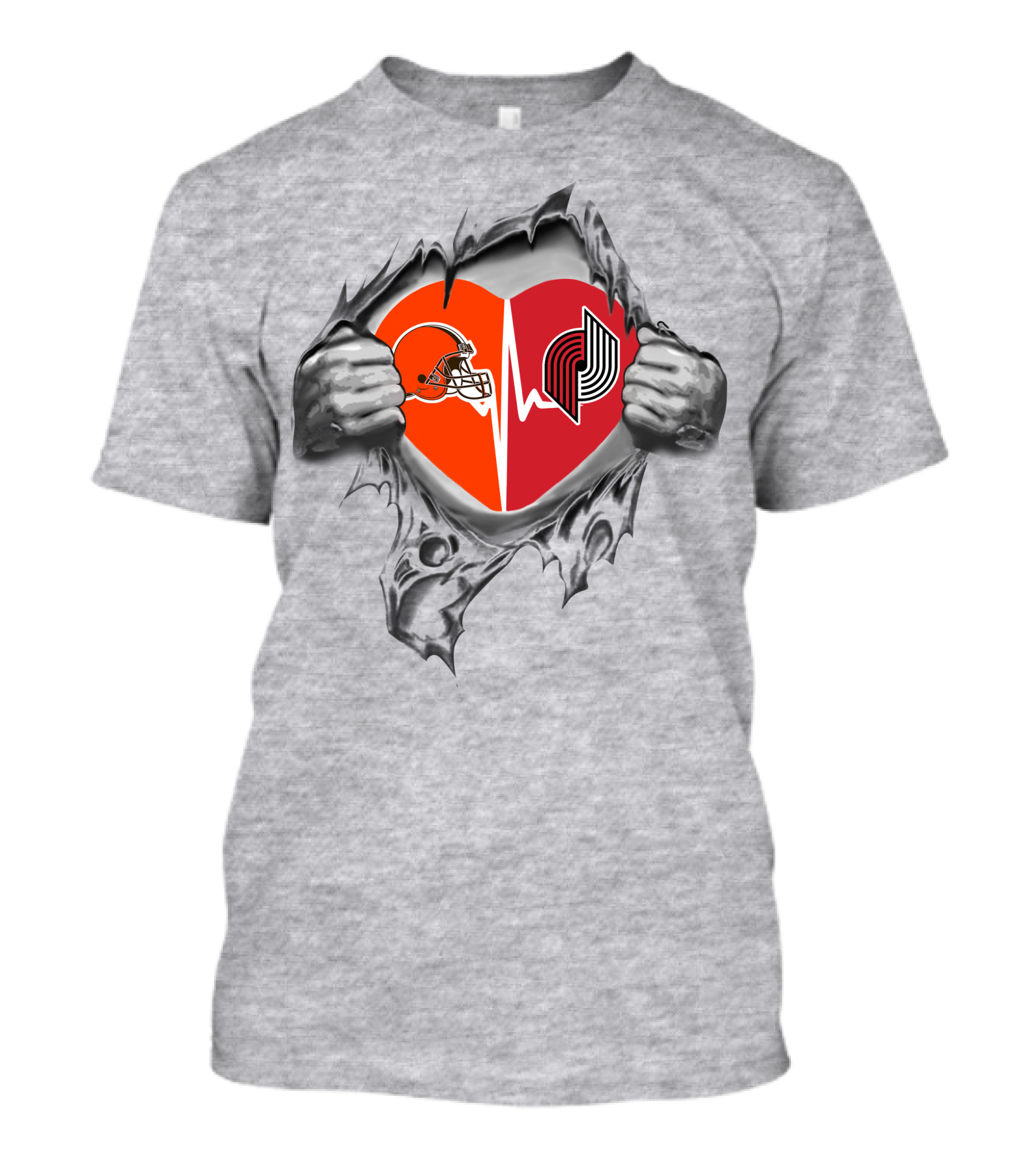 Cleveland Browns Portland Trail Blazers Heartbeat Fusion T-Shirt