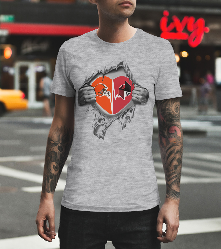 Cleveland Browns Portland Trail Blazers Heartbeat Fusion T-Shirt