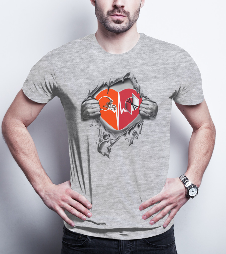 Cleveland Browns Portland Trail Blazers Heartbeat Fusion T-Shirt