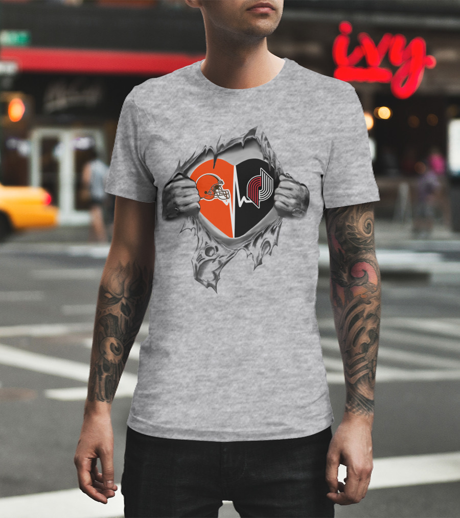 Cleveland Browns Portland Trail Blazers Heart T-Shirt