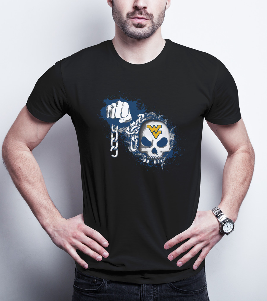West Virginia Mountaineers Skull And Chain Fist With Wv T-Shirt