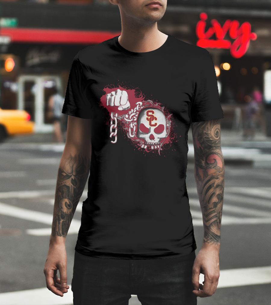 Usc Trojans Skull With Chain And Fist T-Shirt