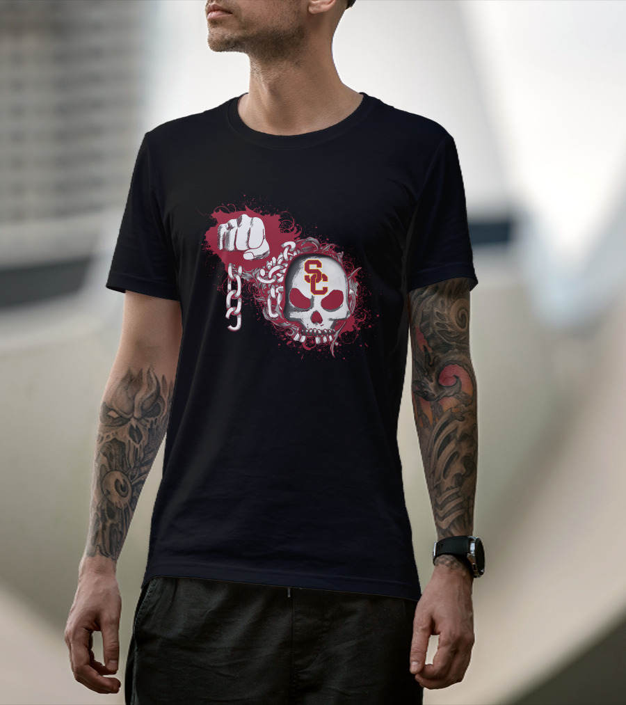 Usc Trojans Skull With Chain And Fist T-Shirt