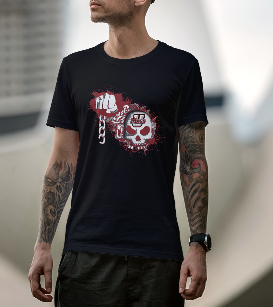 Umass Minutemen Skull And Chain Fist T-Shirt