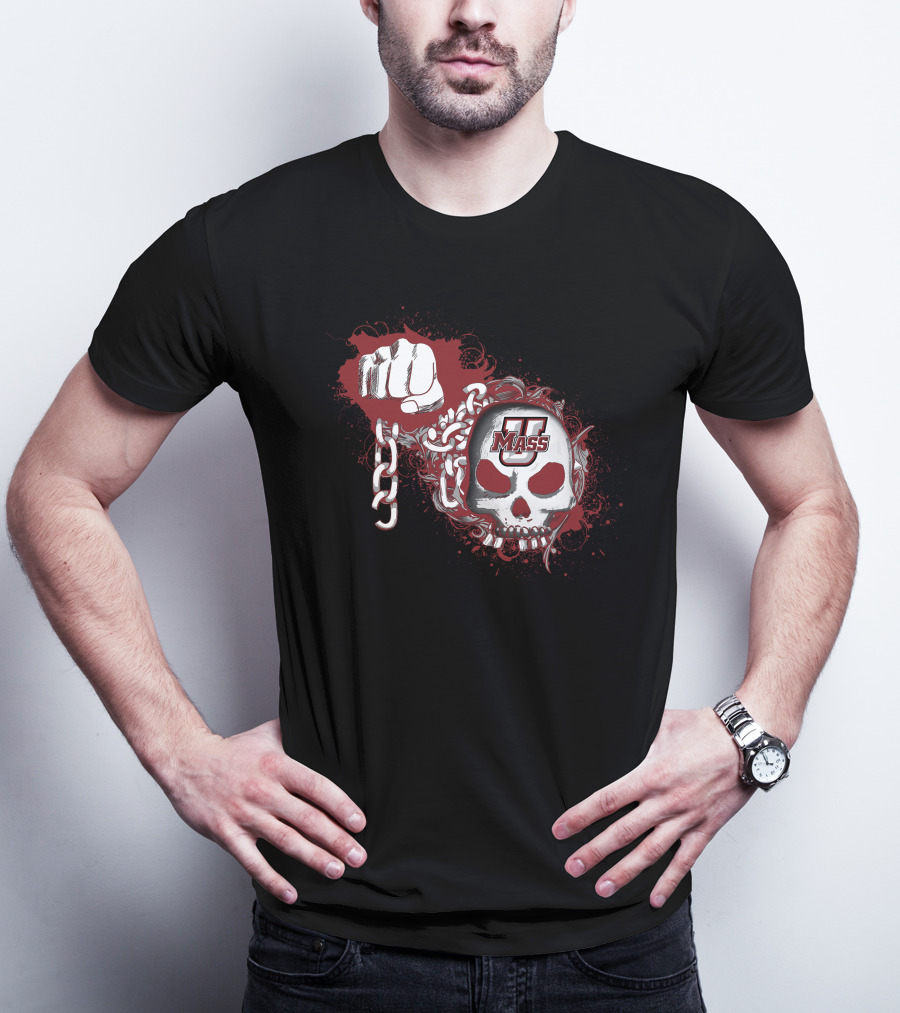 Umass Minutemen Skull And Chain Fist T-Shirt