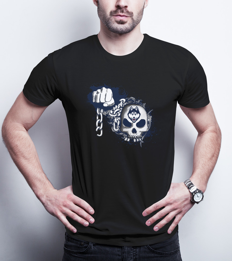 Uconn Huskies Skull And Chain Fist T-Shirt