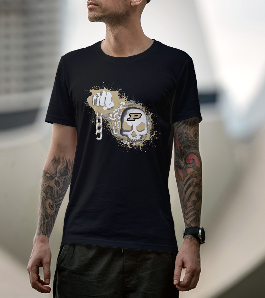 Purdue Boilermakers Skull And Fist With Chains Iconic P T-Shirt
