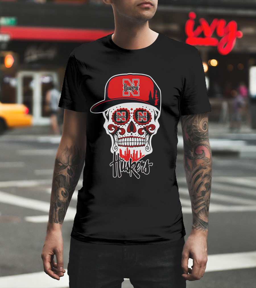 Nebraska Huskers Skull Hat Funny T-Shirt