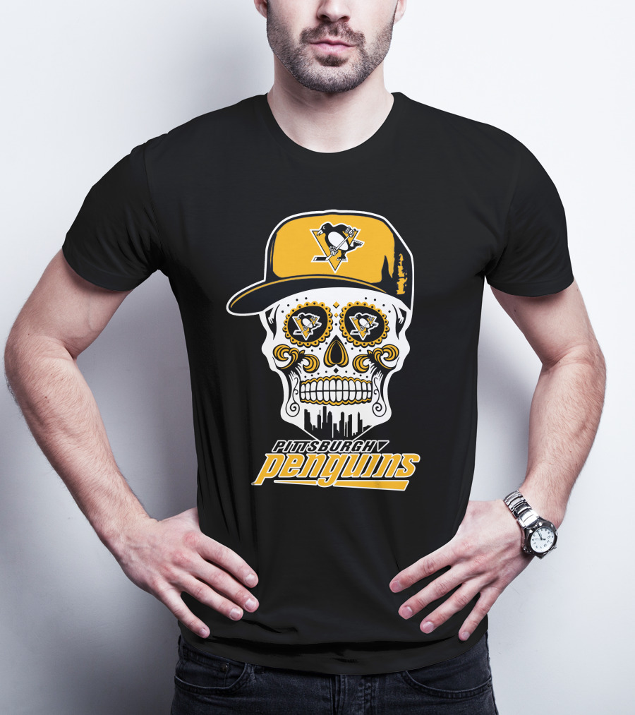 Pittsburgh Penguins Sugar Skull Cap Skyline Elements T-Shirt