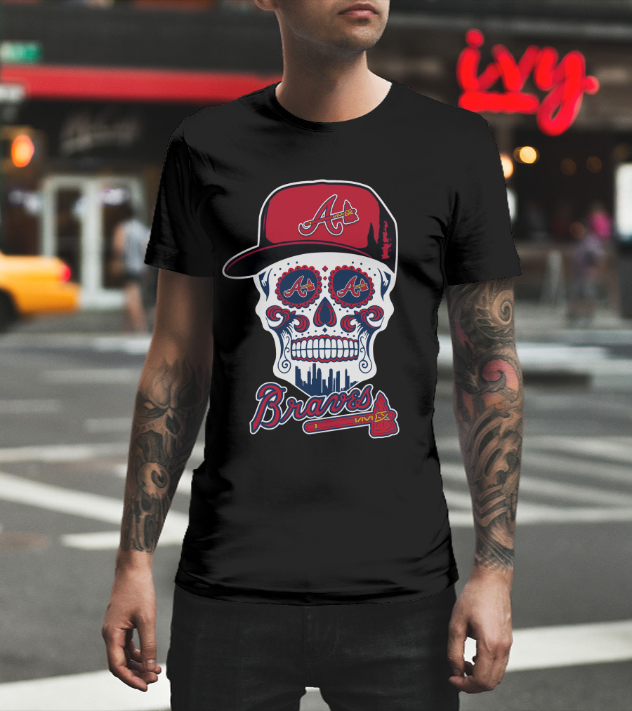Atlanta Braves Skull With Red Cap And Braves T-Shirt