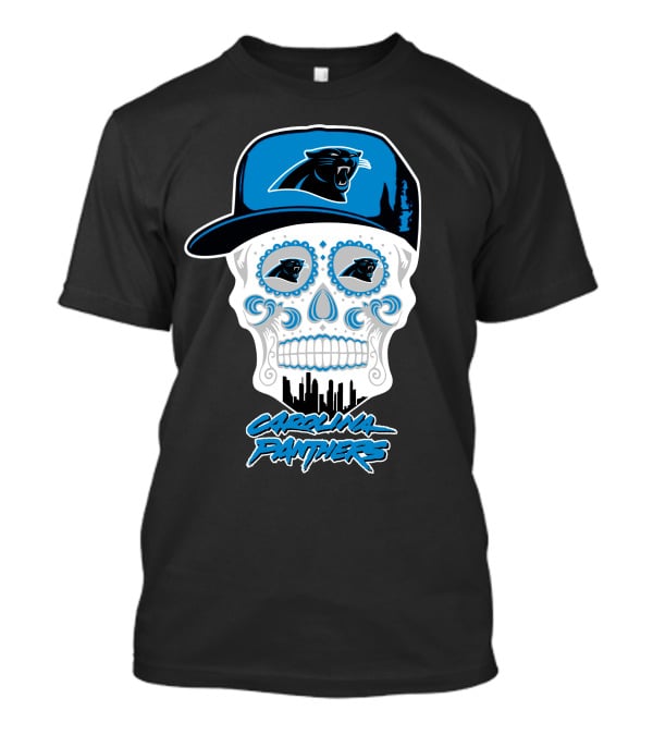 Carolina Panthers Skull With Hat And Skyline T-Shirt