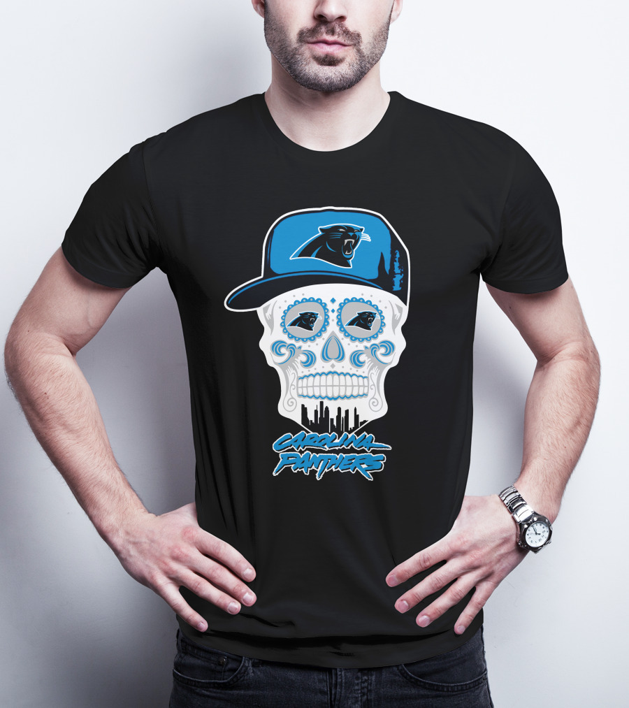Carolina Panthers Skull With Hat And Skyline T-Shirt