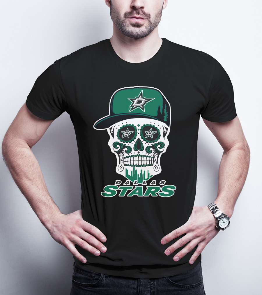 Dallas Stars Skull Dia De Los Muertos Baseball Cap T-Shirt