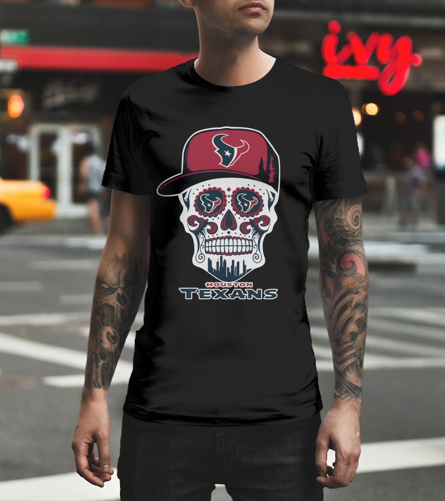 Houston Texans Skull Sugar Day Of The Dead Cap T-Shirt