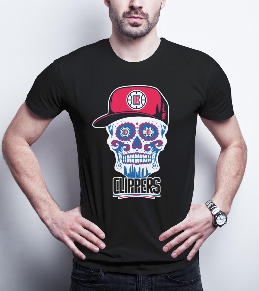 La Clippers Skull Cap Basketball Skyline T-Shirt