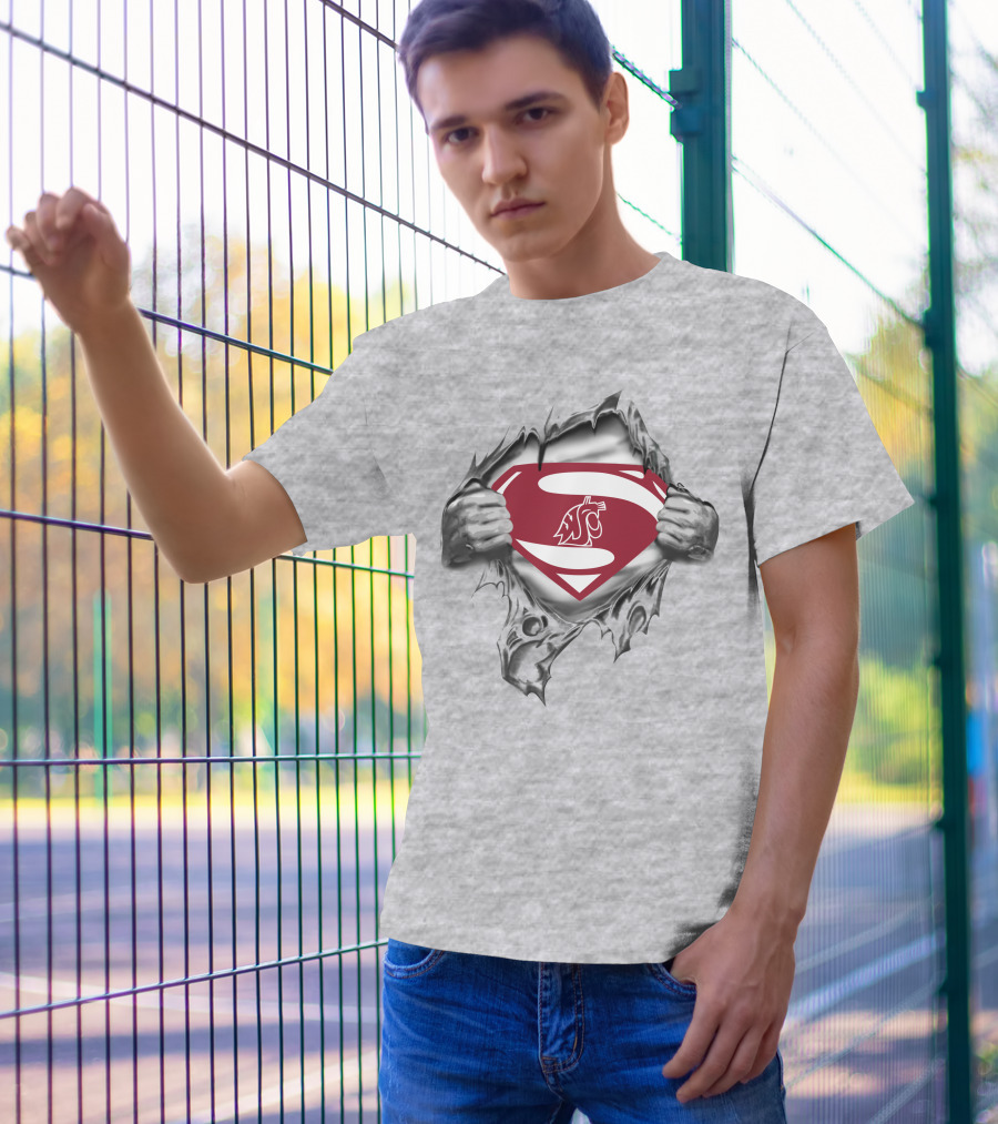 Washington State Cougars Superman Logo Torn Reveal 380 T-Shirt