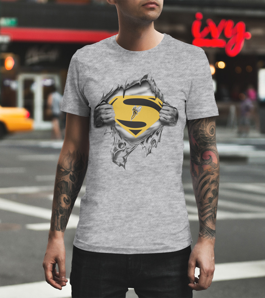 Superior Yellow Jackets Superman Logo Bee Emblem Gray T-Shirt