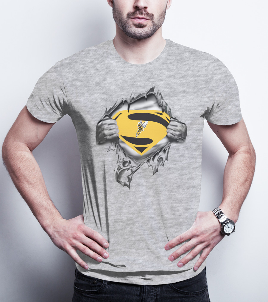 Superior Yellow Jackets Superman Logo Bee Emblem Gray T-Shirt