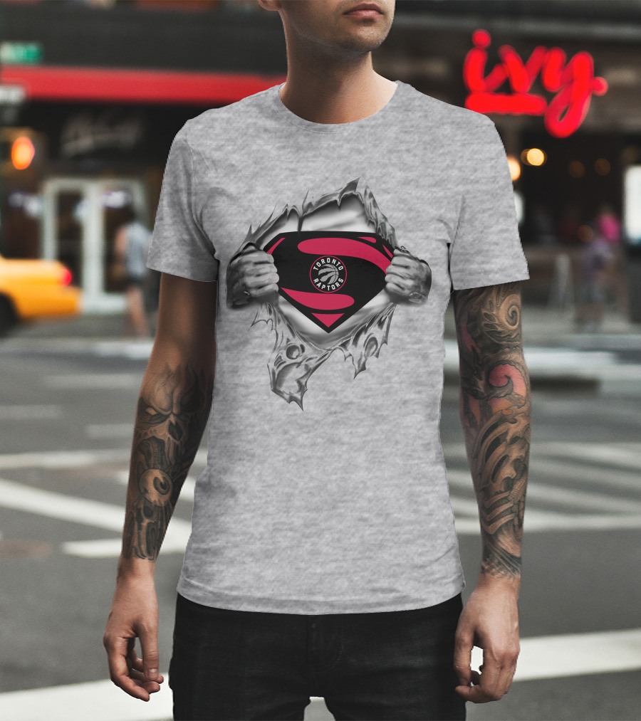 Toronto Raptors Superman Logo Rip Through T-Shirt