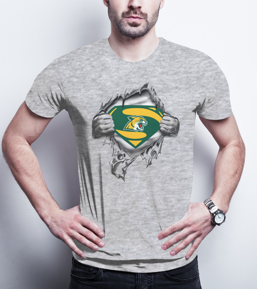 Northern Michigan Wildcats Superman Logo Rip 316 T-Shirt