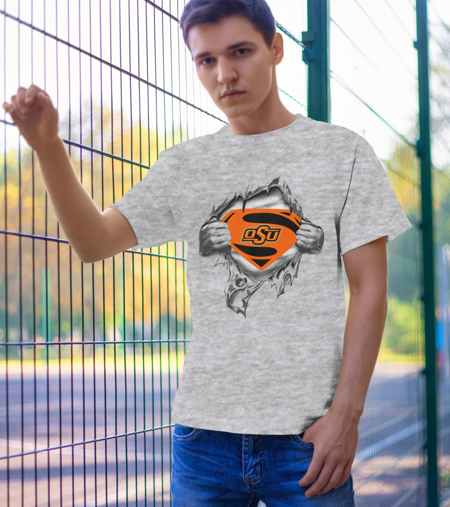 Oklahoma State Cowboys Osu Superman Logo Torn T-Shirt