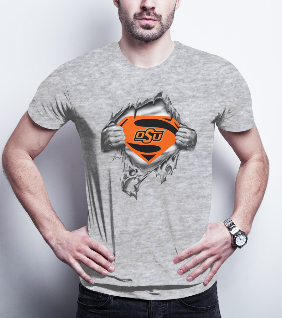 Oklahoma State Cowboys Osu Superman Logo Torn T-Shirt