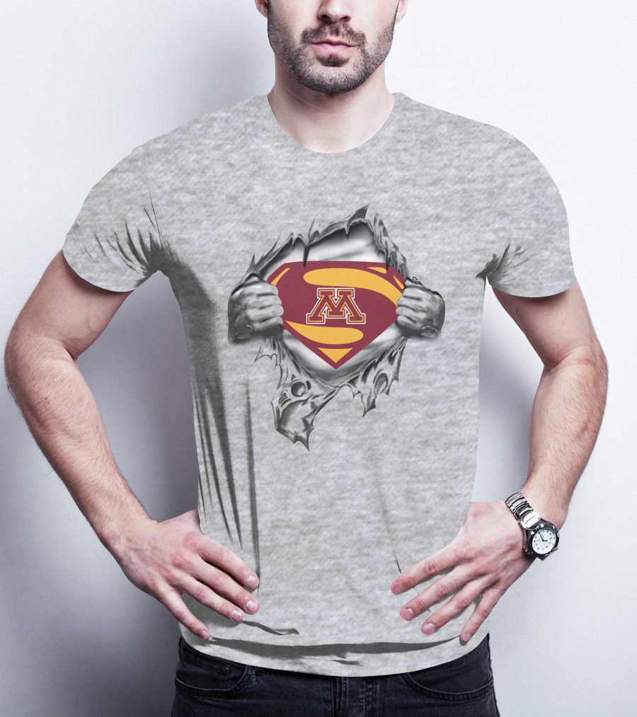 Minnesota Golden Gophers Superman Logo With Hands Torn Reveal T-Shirt