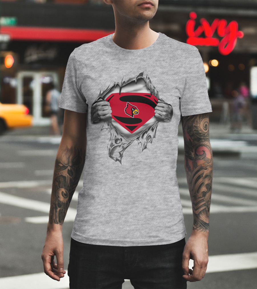 Louisville Cardinals Superman Logo Chest Rip 266 T-Shirt