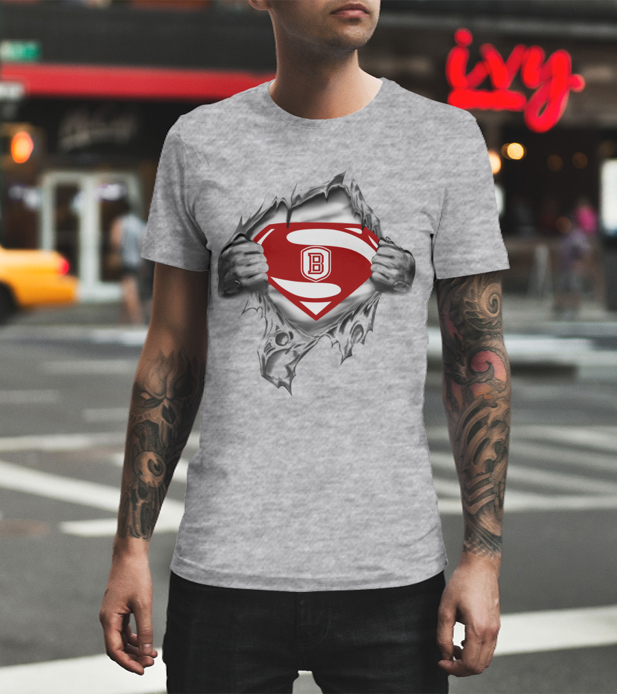 Bradley Braves Superman Logo With Torn Shirt Effect T-Shirt