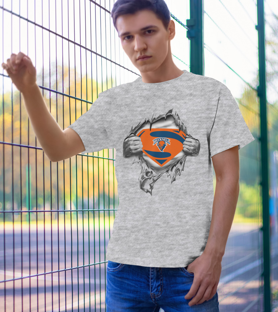 Bucknell Bison Superman Logo 196 Silver Hands Tearing T-Shirt