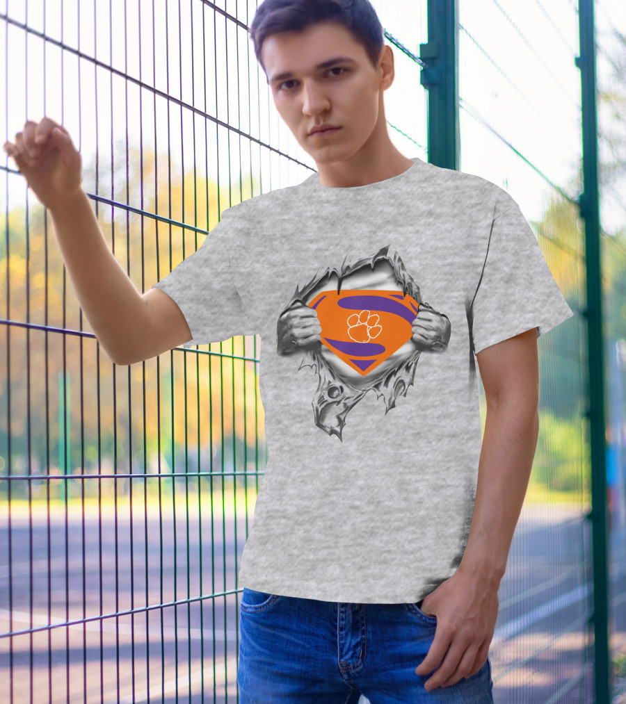 Clemson Tigers Superman Rip Style T-Shirt