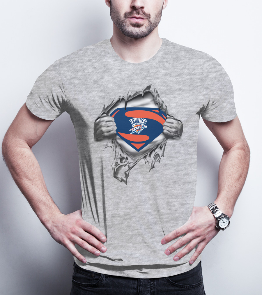 Oklahoma City Thunder Superman Logo Superhero Crossover T-Shirt