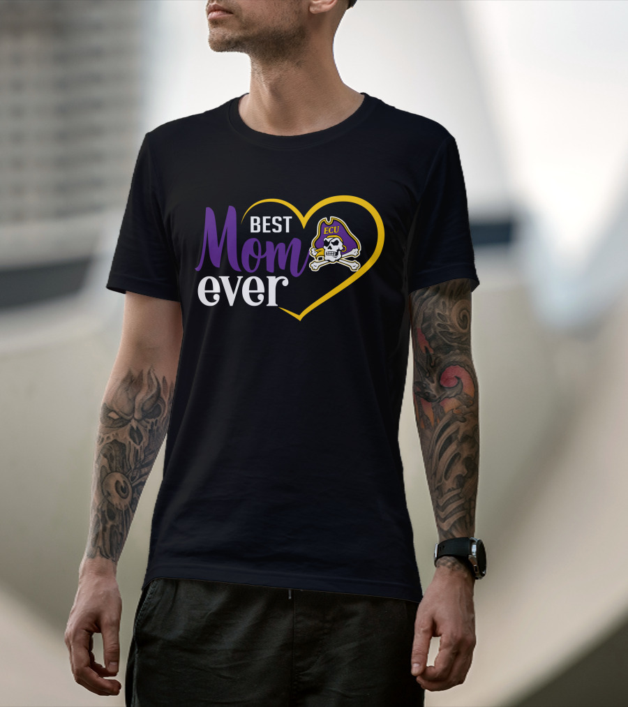 East Carolina Pirates Ecu Best Mom Ever Heart And Skull T-Shirt