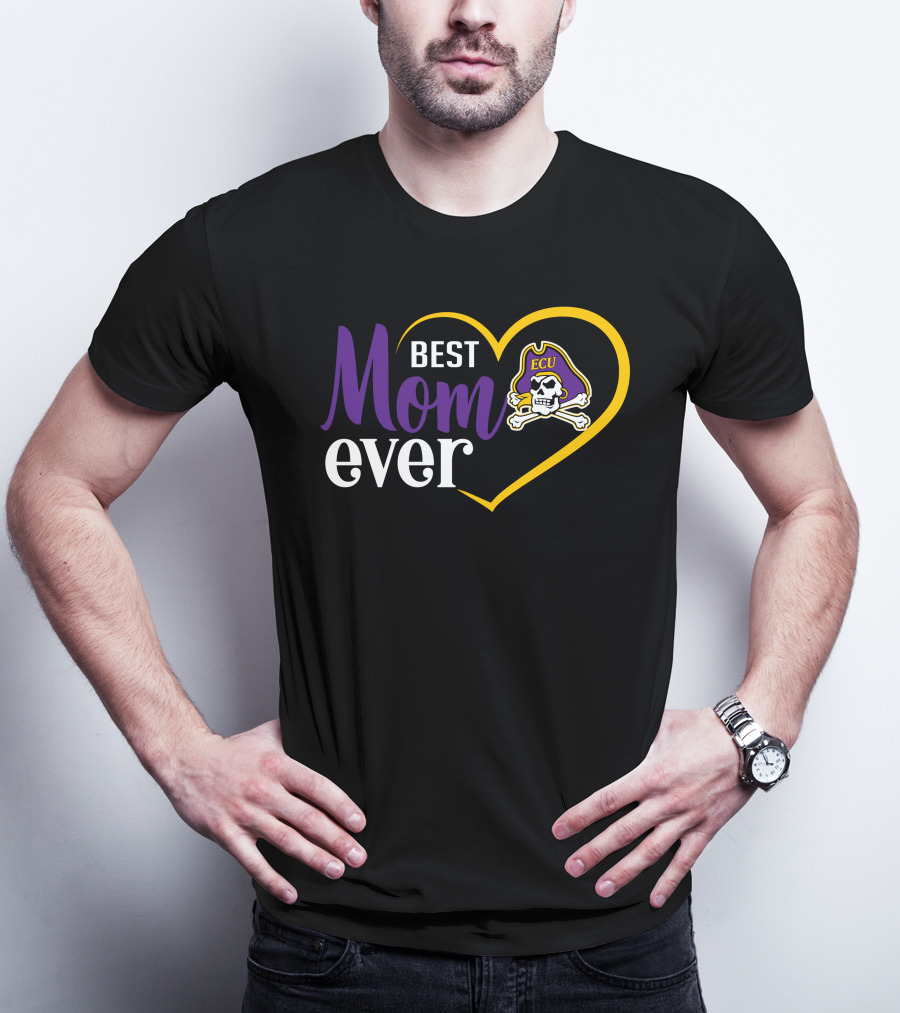 East Carolina Pirates Ecu Best Mom Ever Heart And Skull T-Shirt