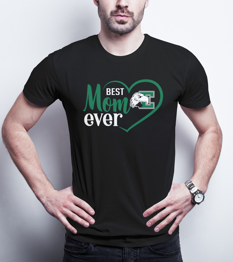 Eastern Michigan Eagles Best Mom Ever Heart Design With E Logo And Eagle T-Shirt
