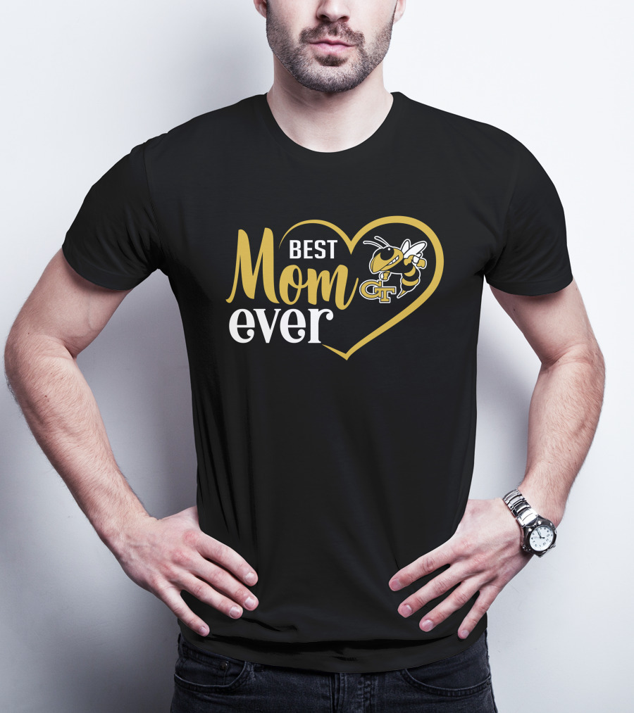 Georgia Tech Yellow Jackets Best Mom Ever Heart And Mascot T-Shirt